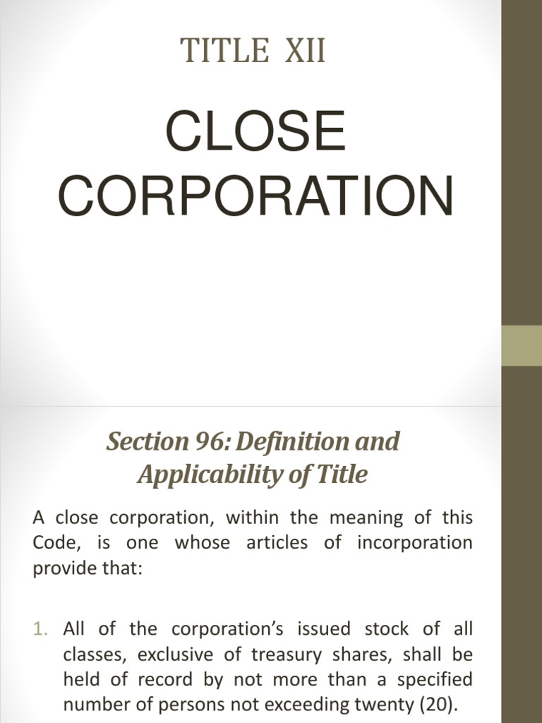 Close Corporation | PDF | Board Of Directors | Corporations