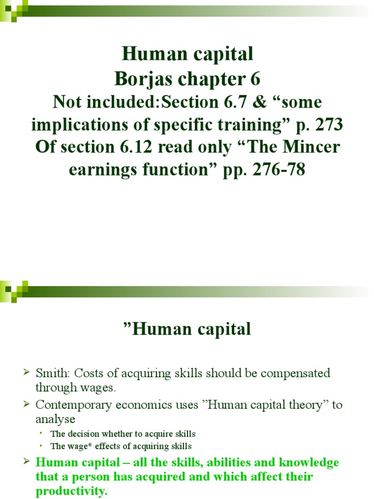 Human Capital Borjas Chapter 6 | PDF | Human Capital | Employment
