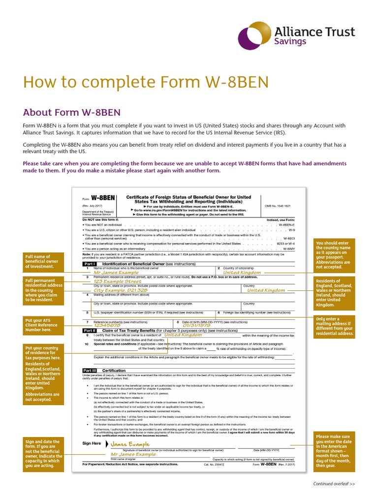 How To Complete Form W-8BEN | Download Free PDF | Irs Tax Forms ...