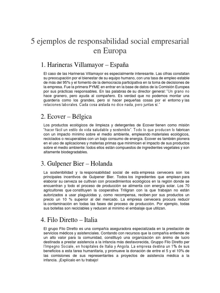 SESIÓN 4 EJemplos de Responsabilidad Social Empresarial Europa | PDF ...