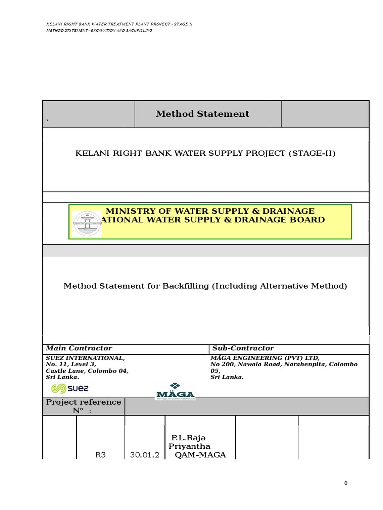 Method Statement: Ministry of Water Supply & Drainage National Water ...