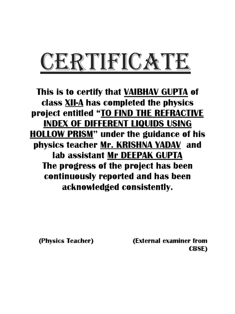 Certificate: (Physics Teacher) (External Examiner From Cbse) | PDF