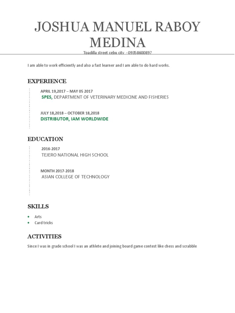 Joshua Raboy's Resume and Skills Summary | PDF