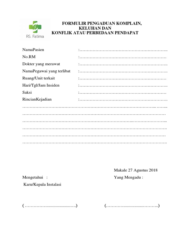 Form Pengaduan Komplain | PDF