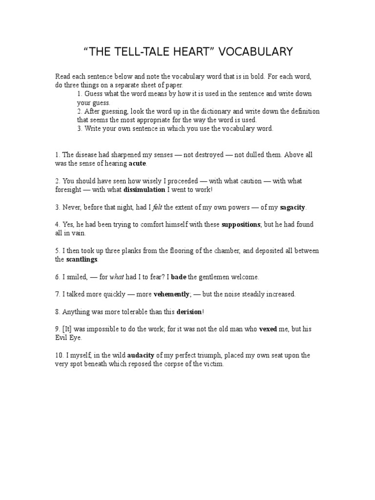 Vocabulary Guide for "The Tell-Tale Heart" | PDF