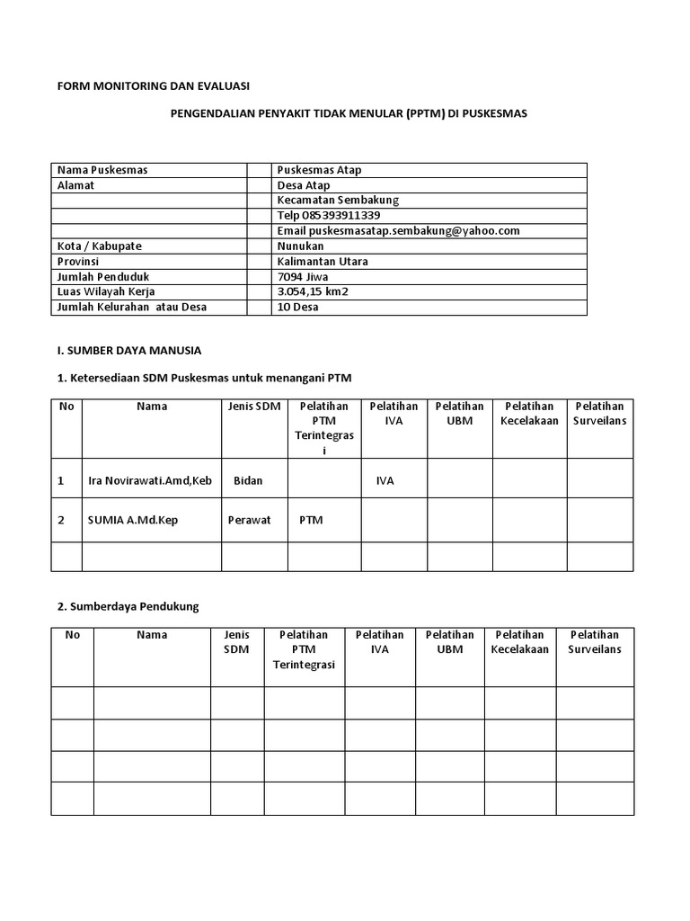 Form Monitoring Dan Evaluasi Seksi PTM Atap | PDF