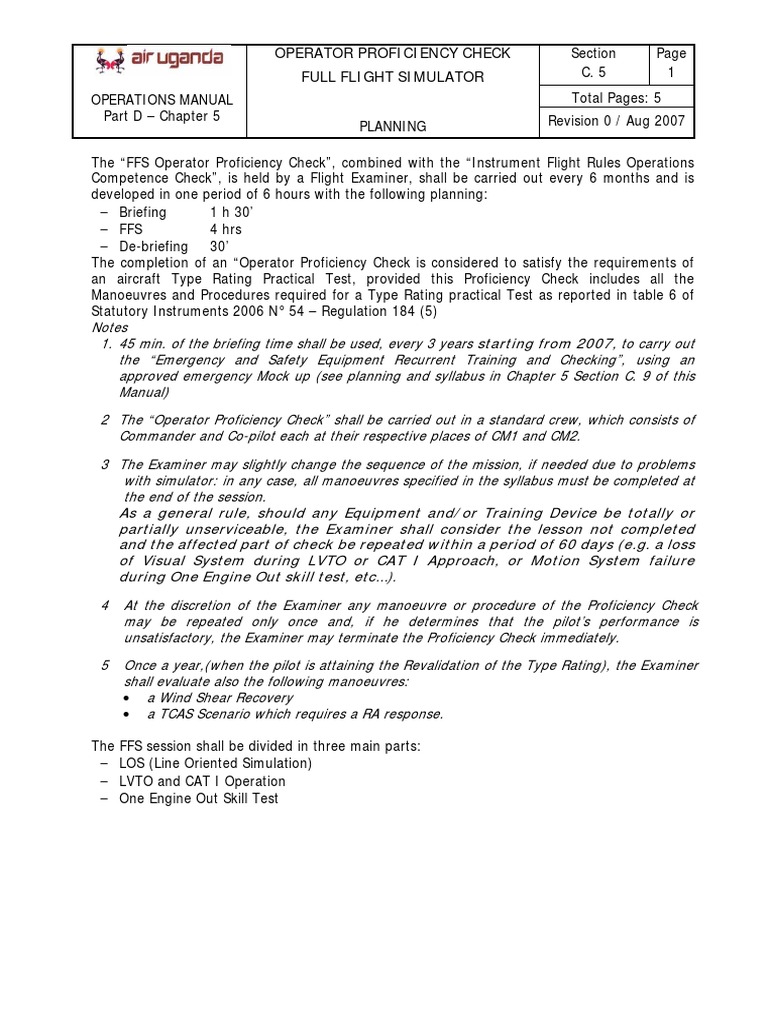 Operator Proficiency Check Planning and Syllabus: Evaluating Pilot ...