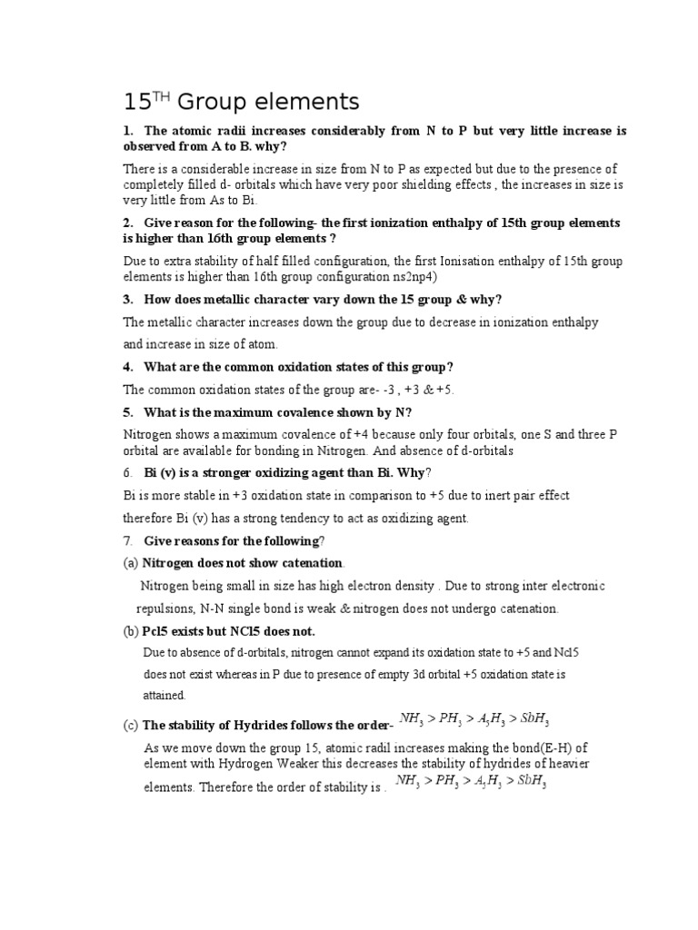 15TH Group Elements | Nitrogen | Chemical Bond