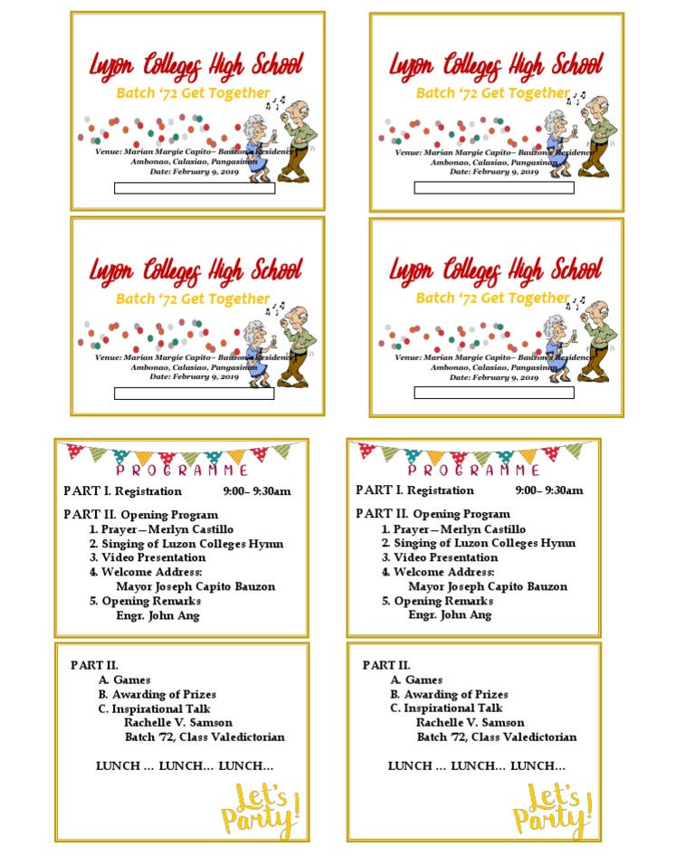 Batch '72 Reunion Details | PDF