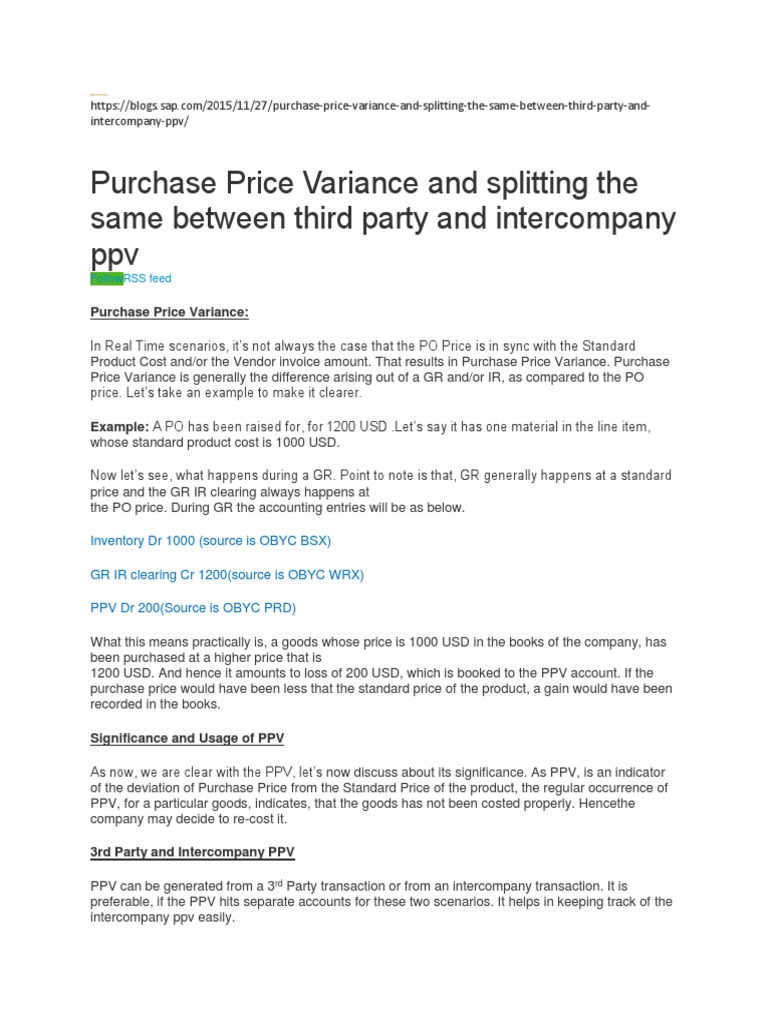 Three Methods for Splitting Purchase Price Variance Between Third Party ...