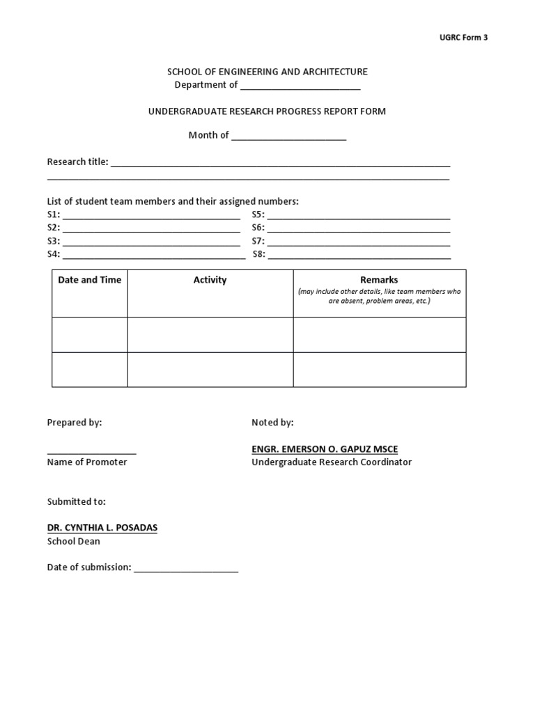 Form 3. Undergraduate Research Progress Report Form | PDF