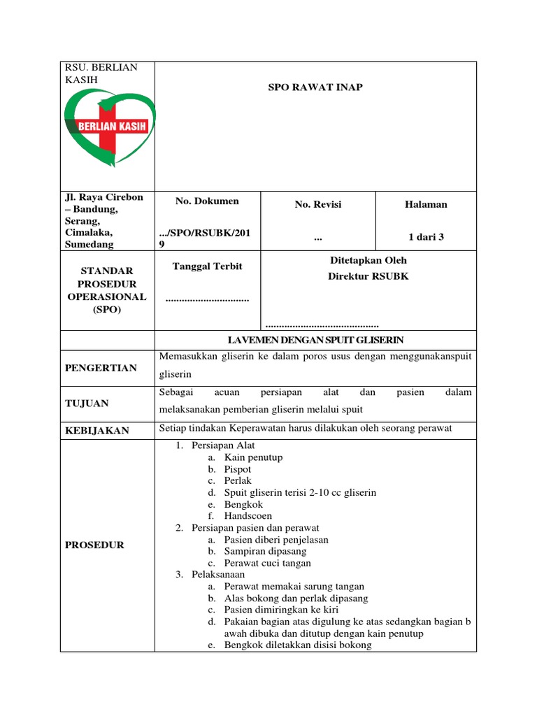 Prosedur Lavemen Gliserin di RSU | PDF