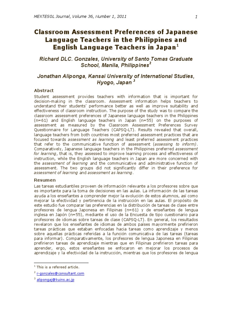 Classroom Assessment Preferences in Japan and Philippines | PDF ...