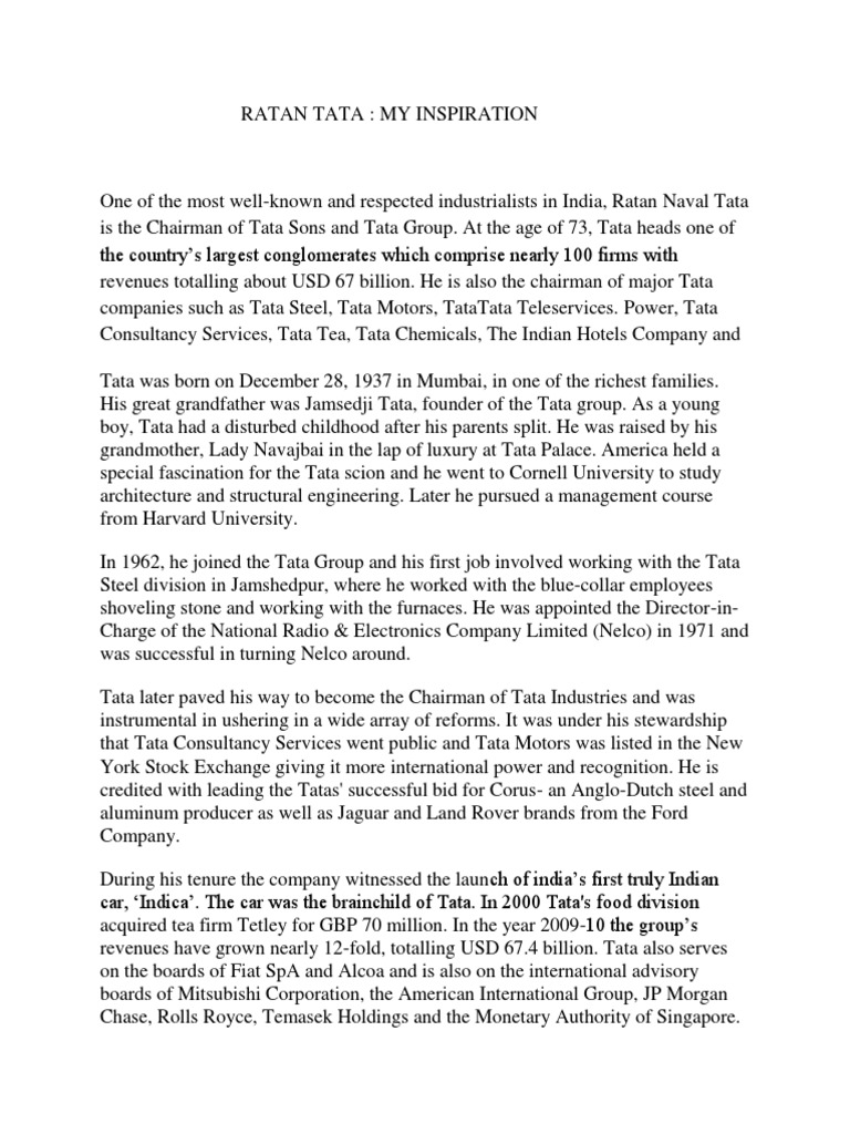 Essay On Ratan Tata ... | PDF | Business
