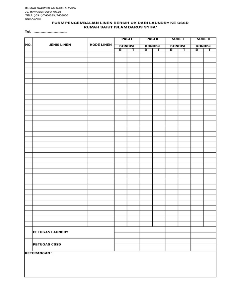 Form Serah Terima Linen Ok Ke CSSD | PDF