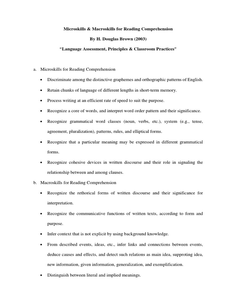 Microskills & Macroskills For Reading Comprehension - H. Douglas Brown ...