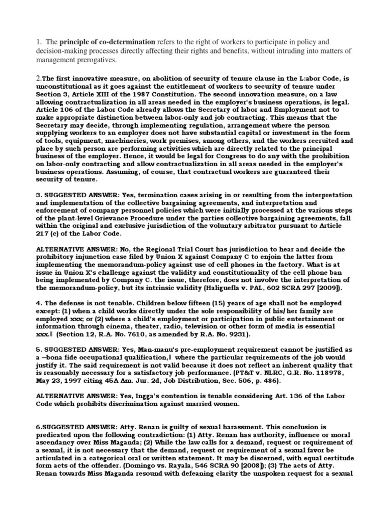 Answer | PDF | United States Labor Law | Employment