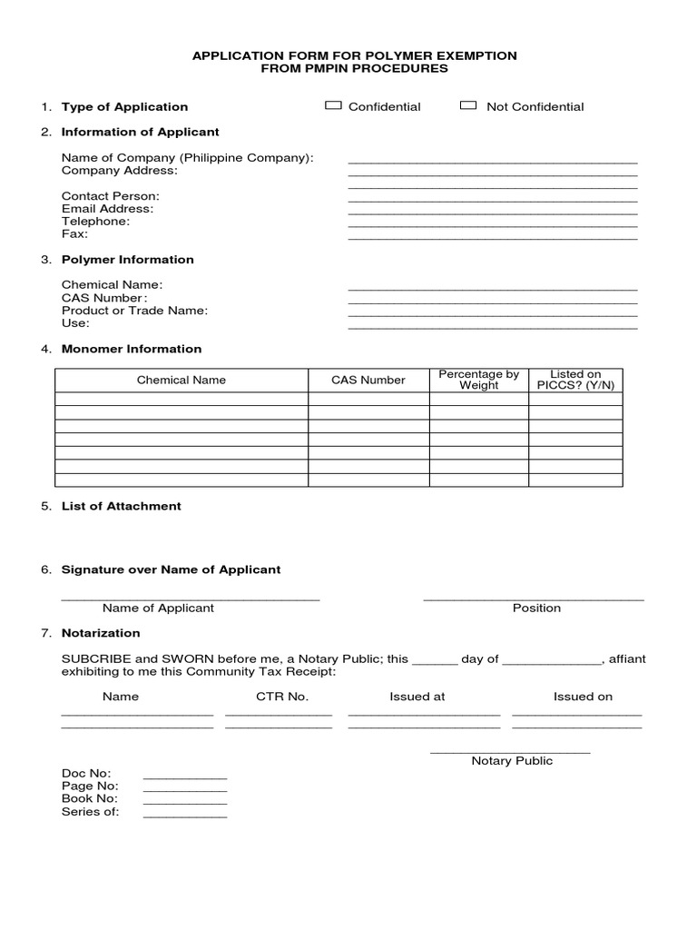 Polymer Exemption Application Form | PDF | Chemical Substances ...
