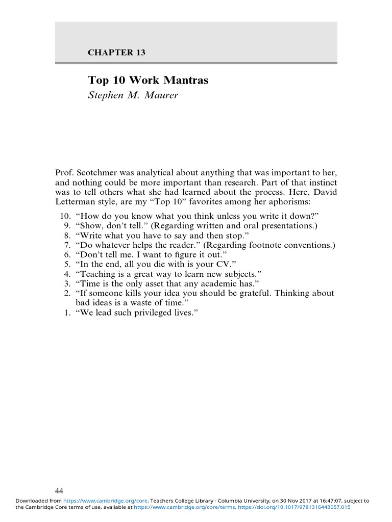 Top 10 Work Mantras for Academics | PDF | Philosophy