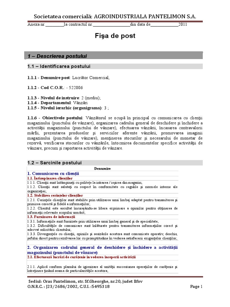 Model Fisa Post - Lucrator comercial - Vanzator.doc