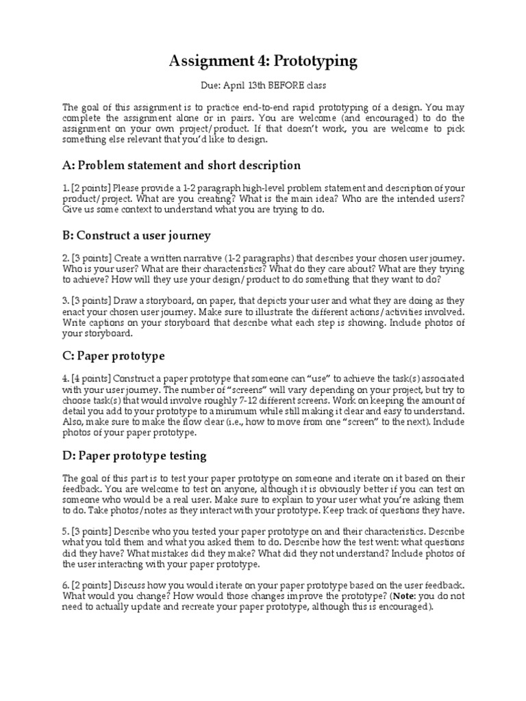 Assignment 4: Prototyping: A: Problem Statement and Short Description ...