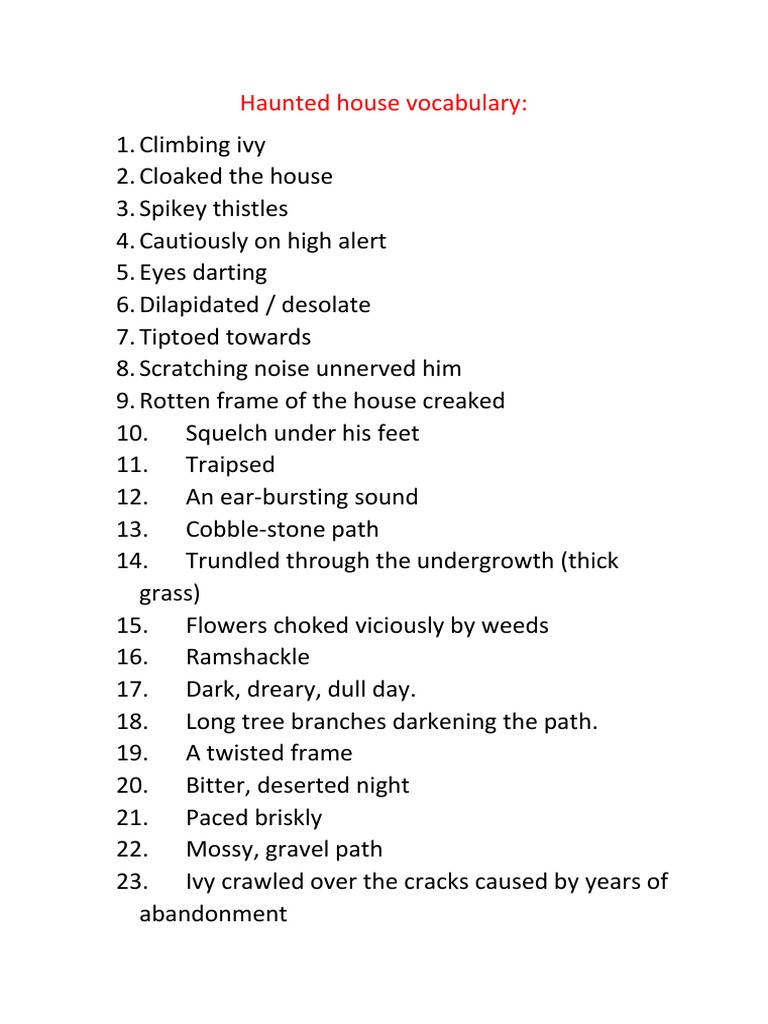 Descriptive Vocabulary for Haunted Houses | PDF