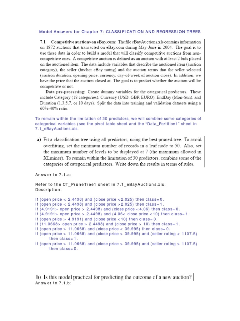 Model Answers For Chapter 7: Classification and Regression Trees | PDF | Auction | Statistical ...