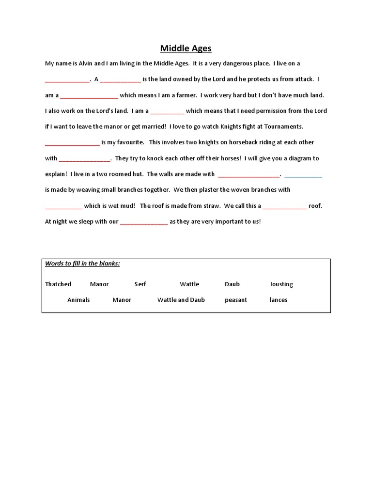 Middle Ages Fill in Blanks | PDF