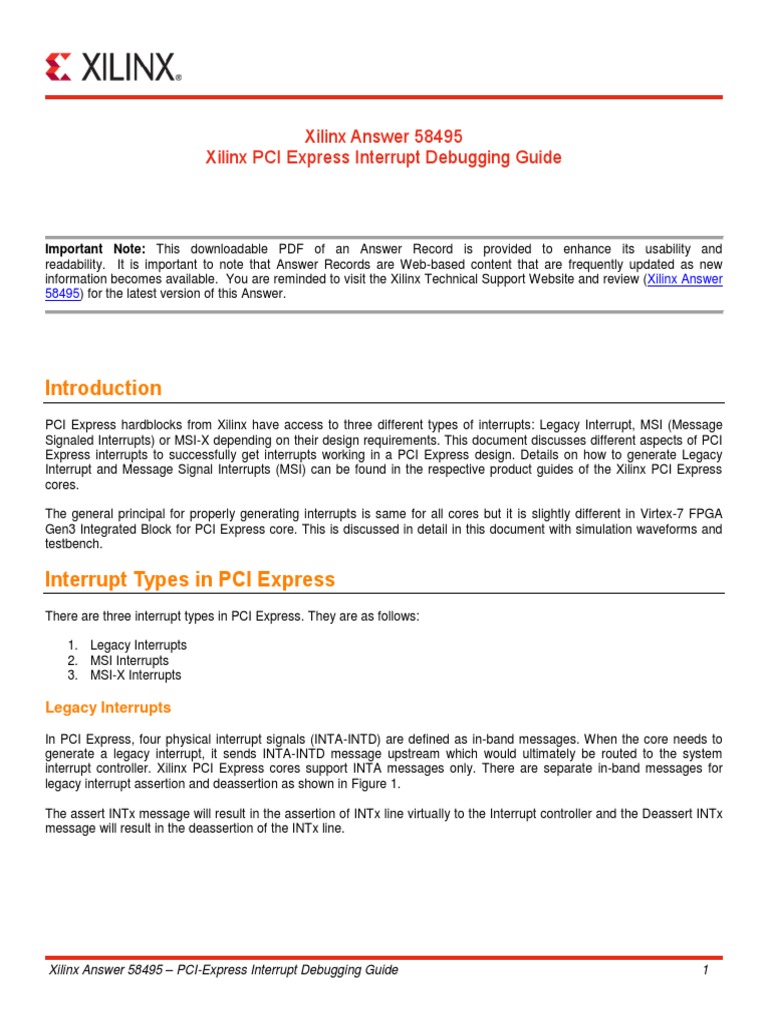 Xilinx Answer 58495 PCIe Interrupt Debugging Guide | PDF | Digital ...