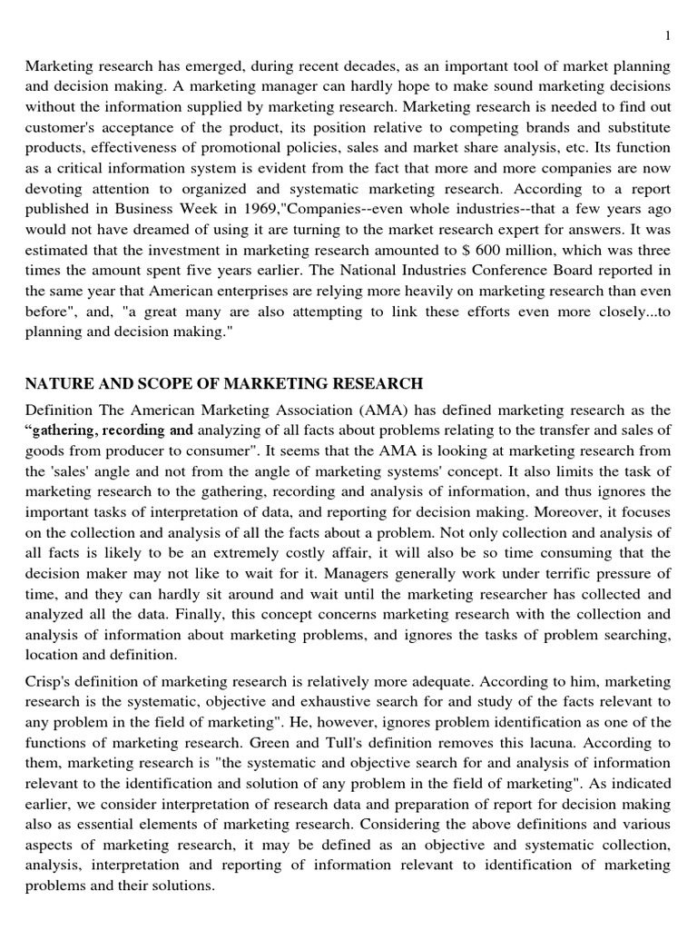 Nature and Scope of Marketing Research | PDF | Marketing Research ...