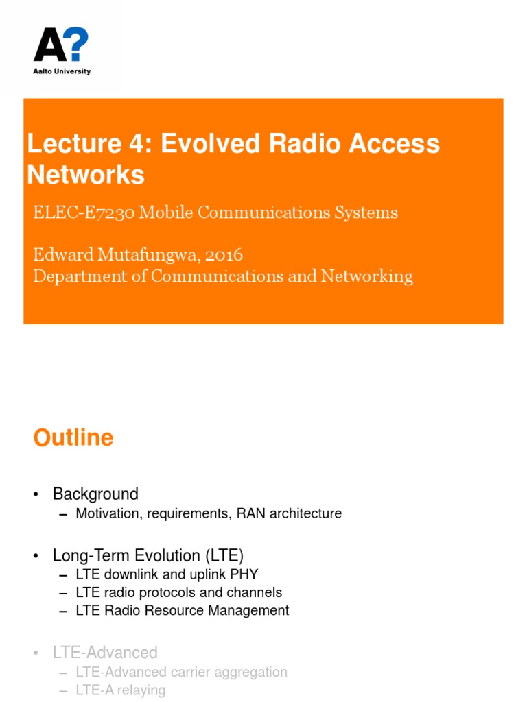 Lecture 4 - ELEC-E7230 Radio Access Networks - Slides | PDF ...