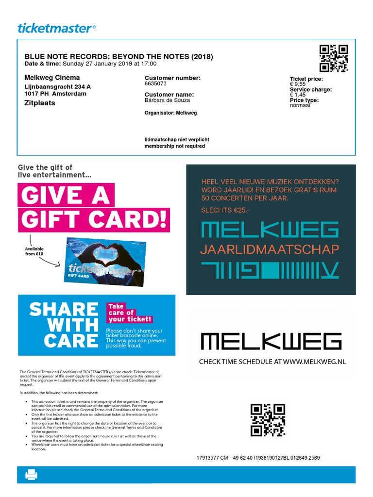 Blue Note Records Ticket Details | PDF | Ticket (Admission) | Business