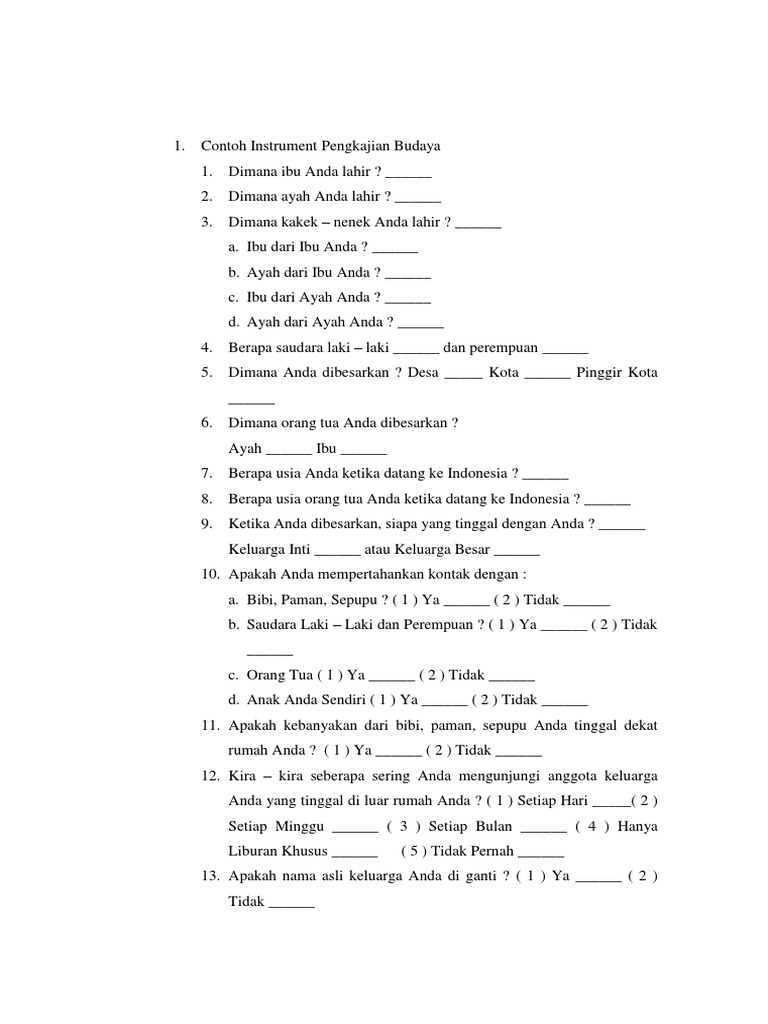 Instrumen Pengkajian Budaya dan Kesehatan | PDF | Pengembangan Diri ...