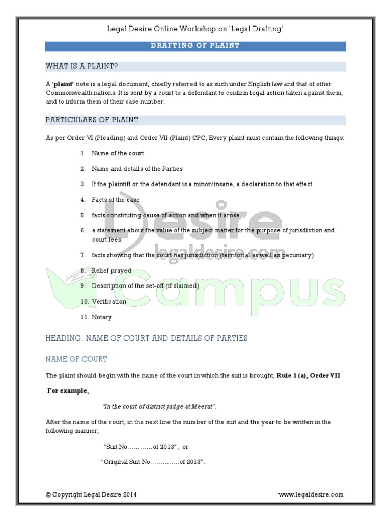 Drafting of Plaint | PDF | Lawsuit | Property