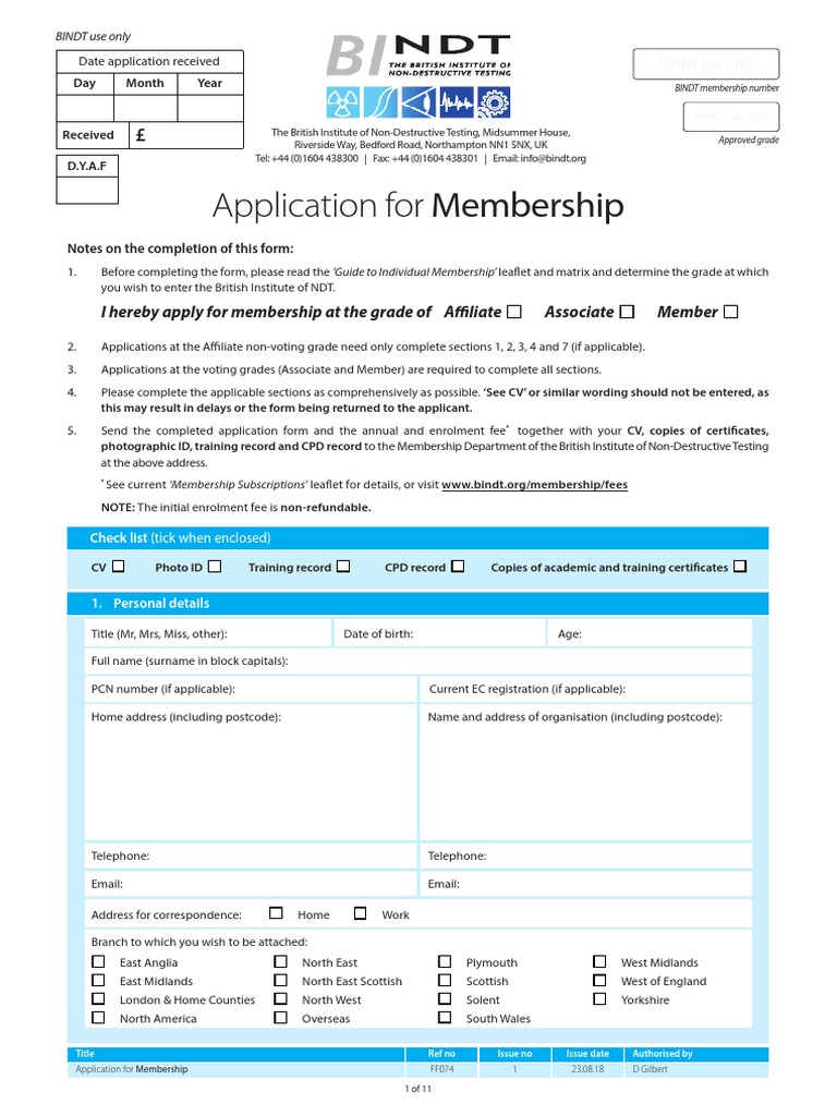 BINDT Membership Application Form | PDF | Nondestructive Testing ...