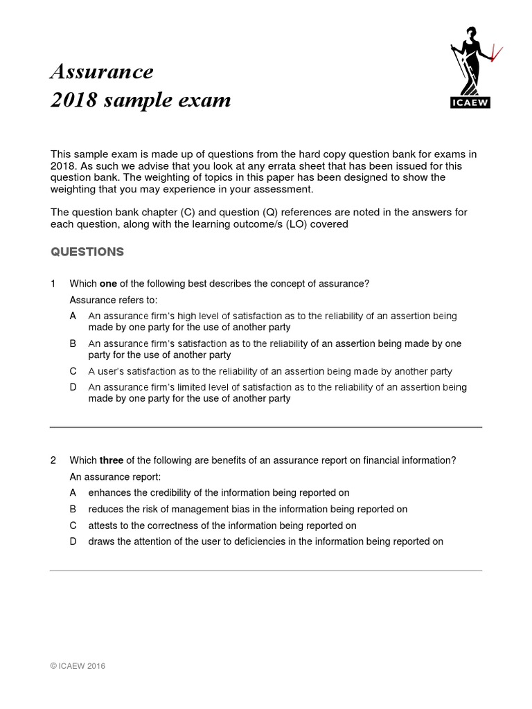Icaew Cfab Asr 2019 Sample Exam | Audit | Internal Control | Free 30 ...