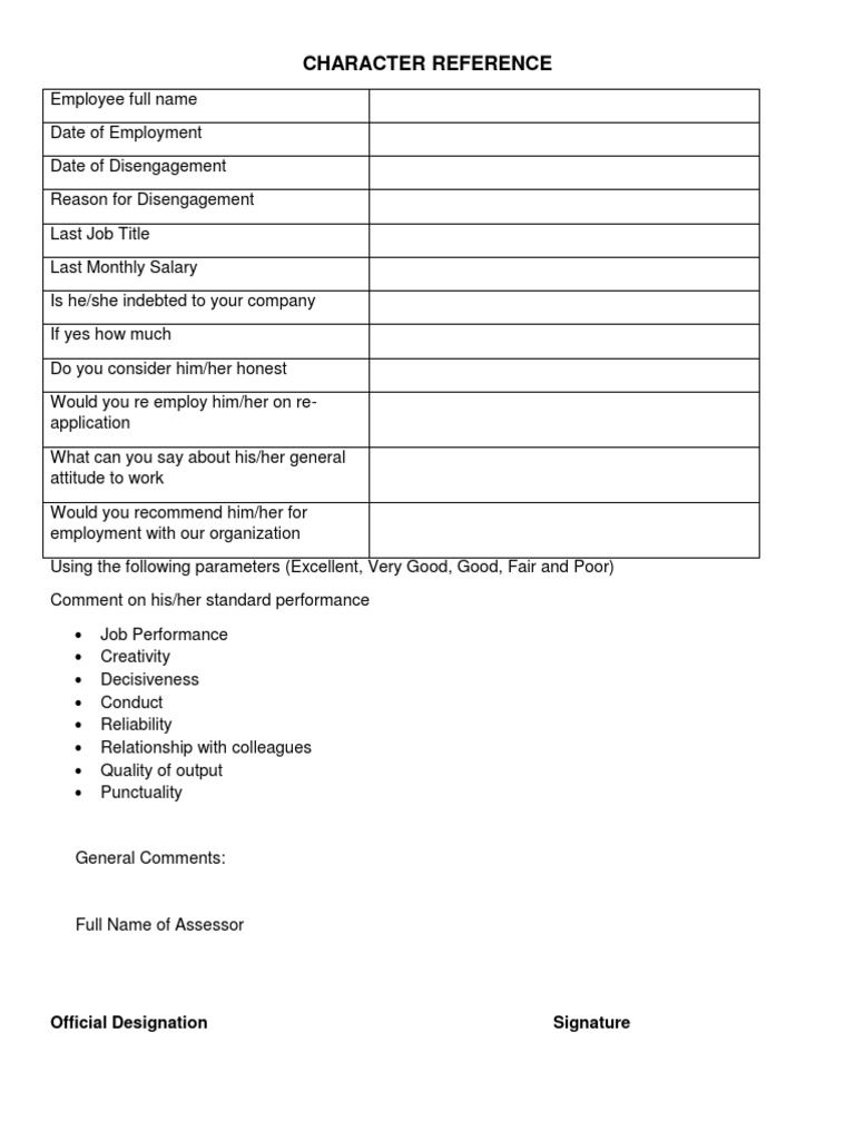 Character Reference | PDF