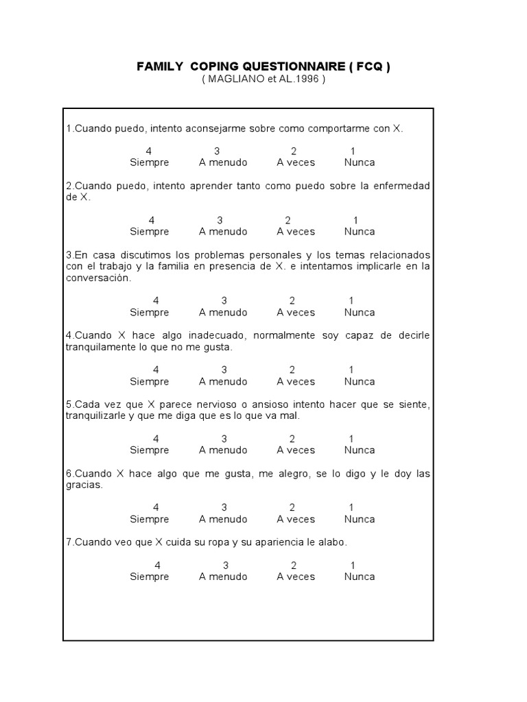 Family Coping Questionnaire (FCQ) | PDF | Ocio