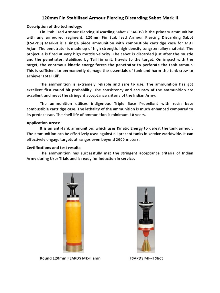 61-2CIR-18 120mm Fin Stabilised Armour Piercing Discarding Sabot Mark ...