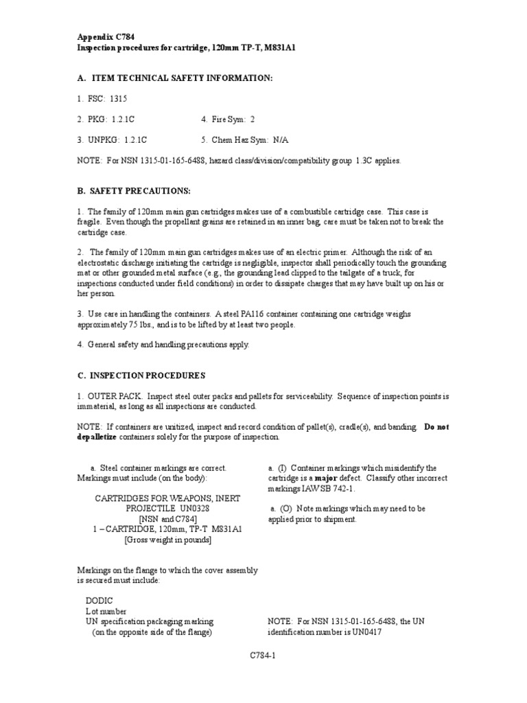 120mm TP-T M831A1 Cartridge Inspection Guide | PDF | Cartridge ...
