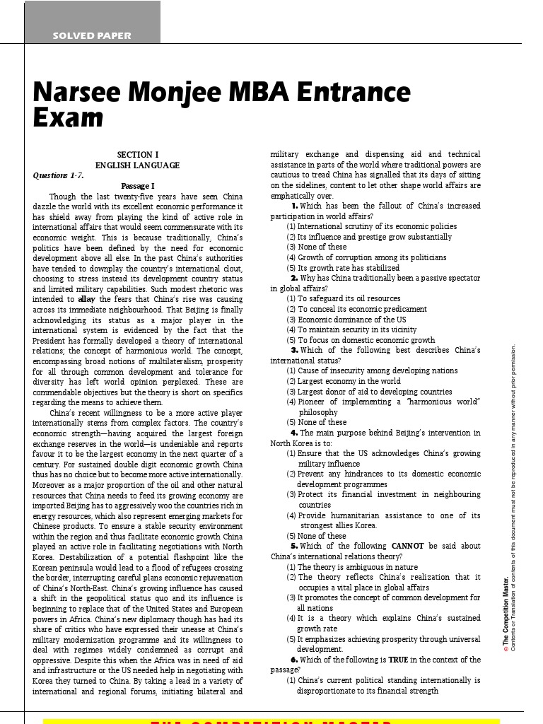 Narsee Monjee Solved 2008 Paper | PDF