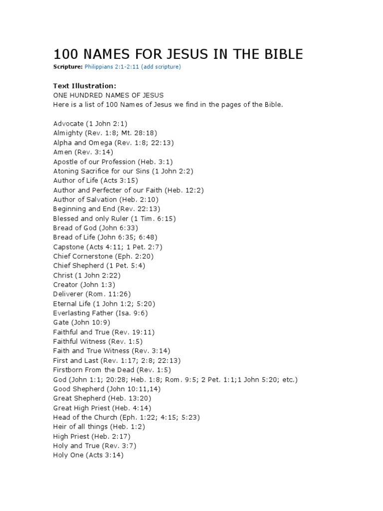 100 Names For Jesus in The Bible | PDF | First Epistle Of John | Jesus