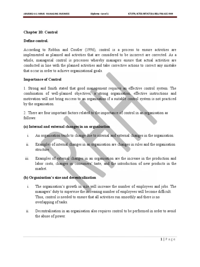 Chapter 10 Control | Download Free PDF | Employment | Sales