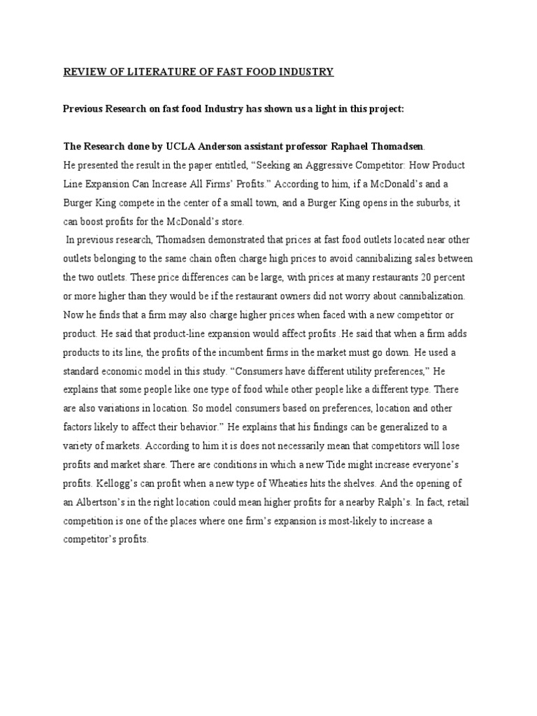 Fast Food Industry Literature Review | PDF | Profit (Economics) | Foods