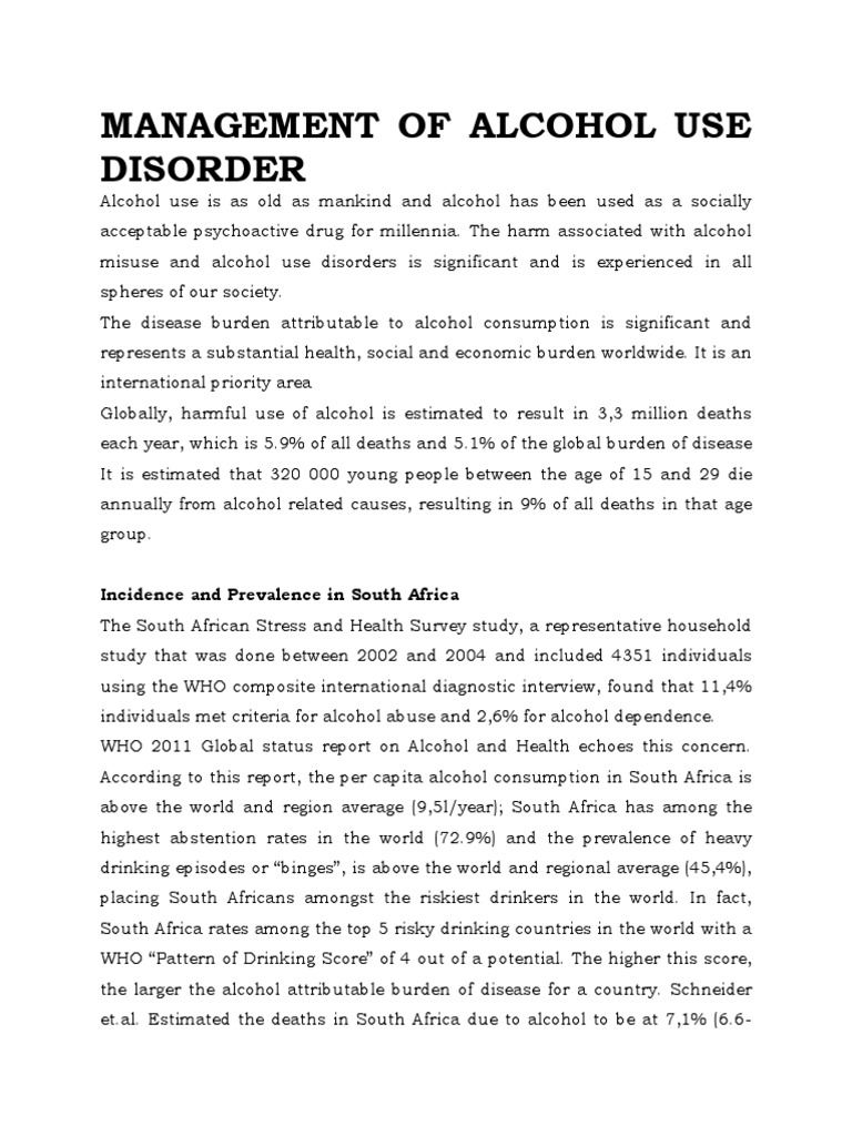 Management of Alcohol Use Disorder | PDF | Drug Rehabilitation ...
