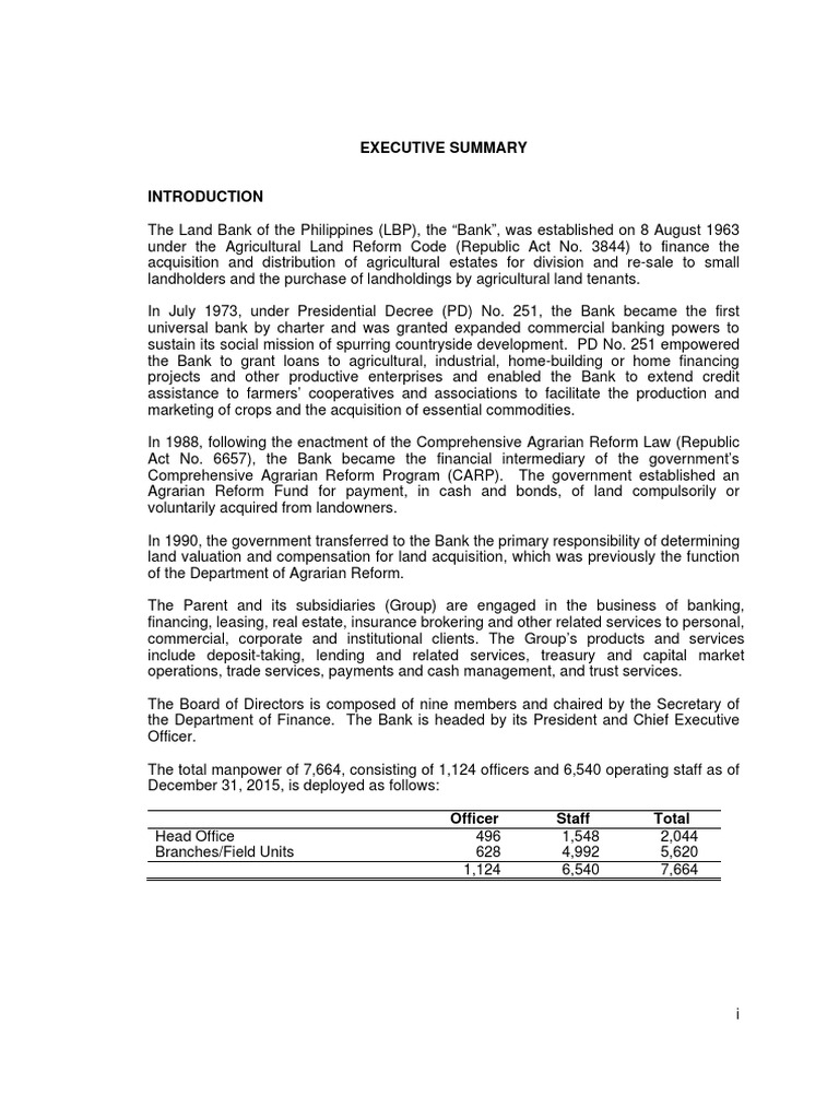 03-LBP2015 Executive Summary PDF | PDF | Financial Statement | Banks