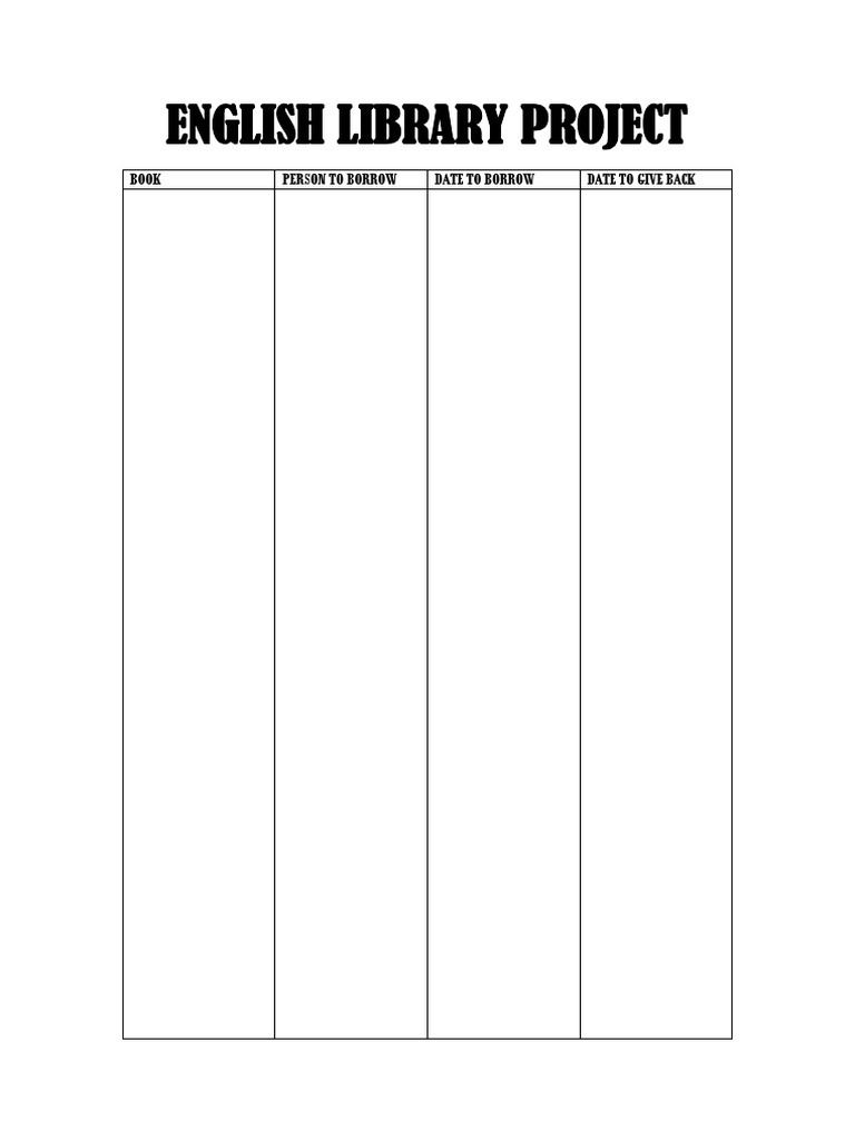 English Library Project: Book Person To Borrow Date To Borrow Date To ...