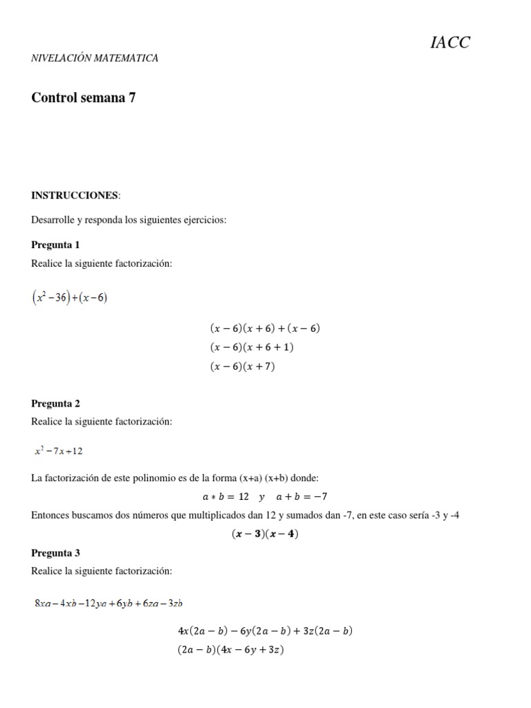 Control 7 Matematicas | PDF