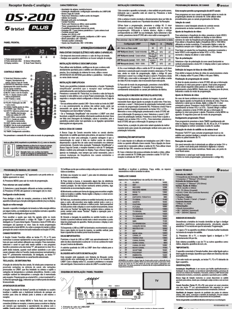 MANUAL ORBISAT OS200 Plus PDF | PDF | Satélite | Polarização (ondas)