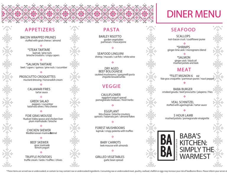 Diner Menu: Baba'S Kitchen: Simply The Warmest | PDF | Salad | Western ...